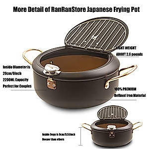 Cyrder Black Japanese Deep Fryer Pot, Temperature Resistance Nonstick Coating, Easy Clean up, Heat up Fast, Fahrenheit Thermometer, Perfect for Single, 8inch 2cups oil fryer