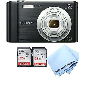 Sony W810/B 20 MP Digital Camera (Black) + 2X 32GB Memory Card Bundle