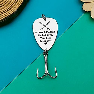5 Year Anniversary Hook Gift Wedding Anniversary Fishing Lure Gifts for Him Her Fisherman Gifts for Husband Boyfriend 5th Year Couple Anniversary Hook Gifts Birthday Christmas Valentines Day Gifts