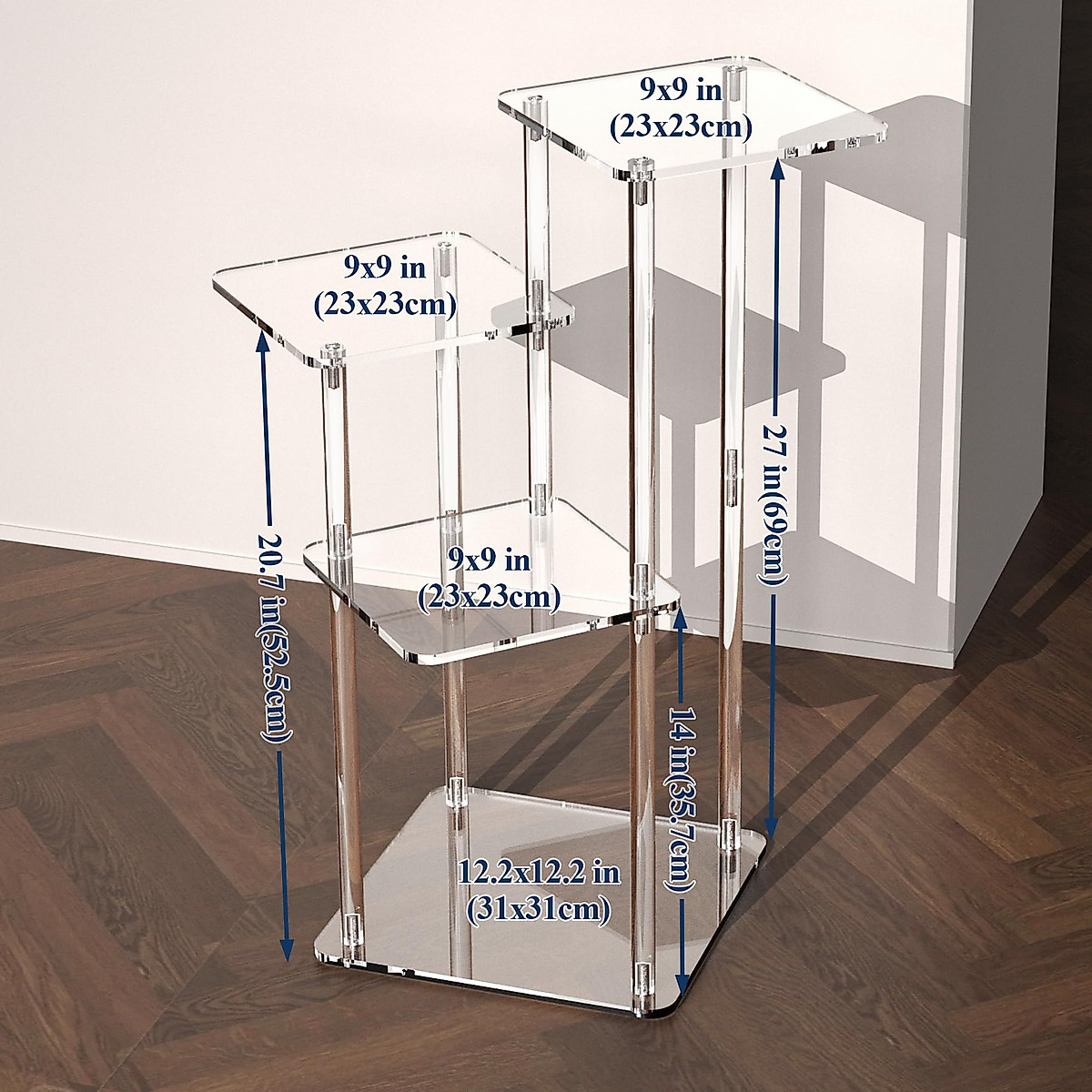 NiHome 4-Tier Clear Acrylic Side Table for Modern Homes, 27" High Easy Assembly Space-Saving Design, Versatile Use for Decor and Storage in Living Room, Bedroom, Office, Supports Up to 20 lbs Per Tier