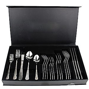 Silverware Set Flatware Retro Black Polka Dots for 4 Utensil Cutlery Geometric，Mirror Polished，Great for Famil，Dinnerware，Gatherings Daily Use–Spoons,Knives,Teaspoons,Forks 20-Piece