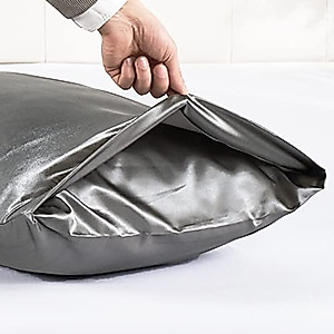Satin Silk Pillowcases for Hair and Skin 2 Pack Standard Size Pillow Cases Wrinkle Resistant Ultra Soft Pillow Covers with Envelope Closure(Dark Grey, 20”X26”)
