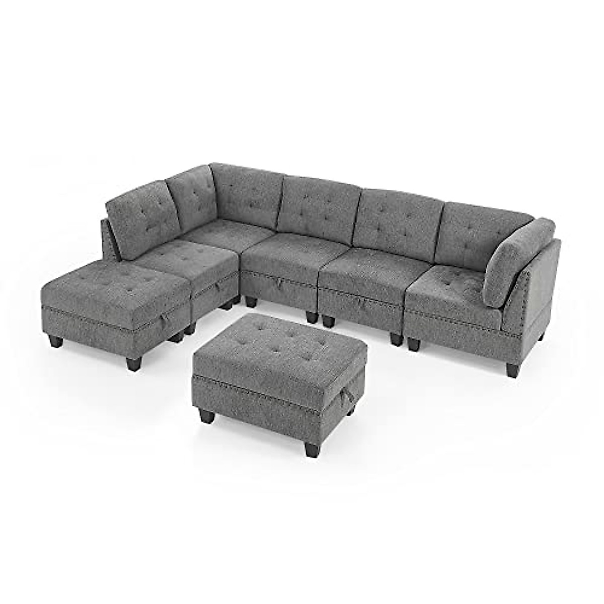 Free Combination Sectional Sofa Oversized Reversible Modular Couch L Shaped Corner Sofá Upholstered Deap Seat Sleeper Couches Bed with Storage for Living Room,3 Single Chairs,2 Corners,Double Ottomans