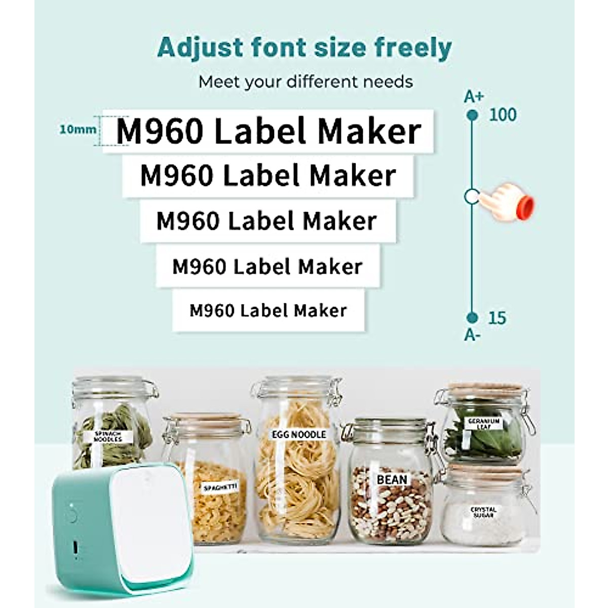 Vixic M960 Label Maker Machine with Tape Bundle with 4 3M21 Label Tapes(Black on White),Mini Handy Label Printer Machine for Home Office Organization