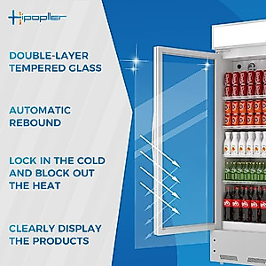 HIPOPLLER Refrigeration Glass 1 Door Upright Display Beverage Cooler Merchandiser with LED Lighting; 10.9 Cubic Ft., Silver