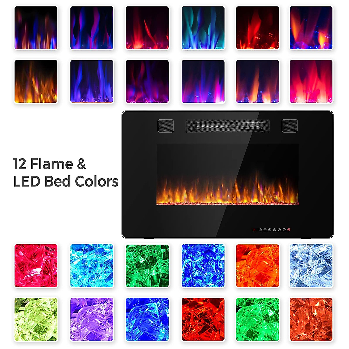 ORALNER Electric Fireplace 30 Inch, Recessed & Wall Mounted Fireplace Heater with 12 Flame Effects, 5 Brightness, Remote Control & 8H Timer, Overheating Protection, 750W/1500W, Black (30 Inches)