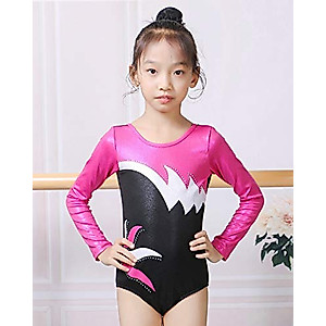 Leotards for Girls Gymnastics Toddler Shiny Diamond Metallic Athletic Bodysuit B197_BlackHotPink_16A