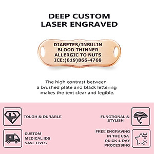 Divoti Rose Gold Signature Custom Engraved Medical Alert ID Bracelet for Woman, Elegance Tag/White - 7.0"