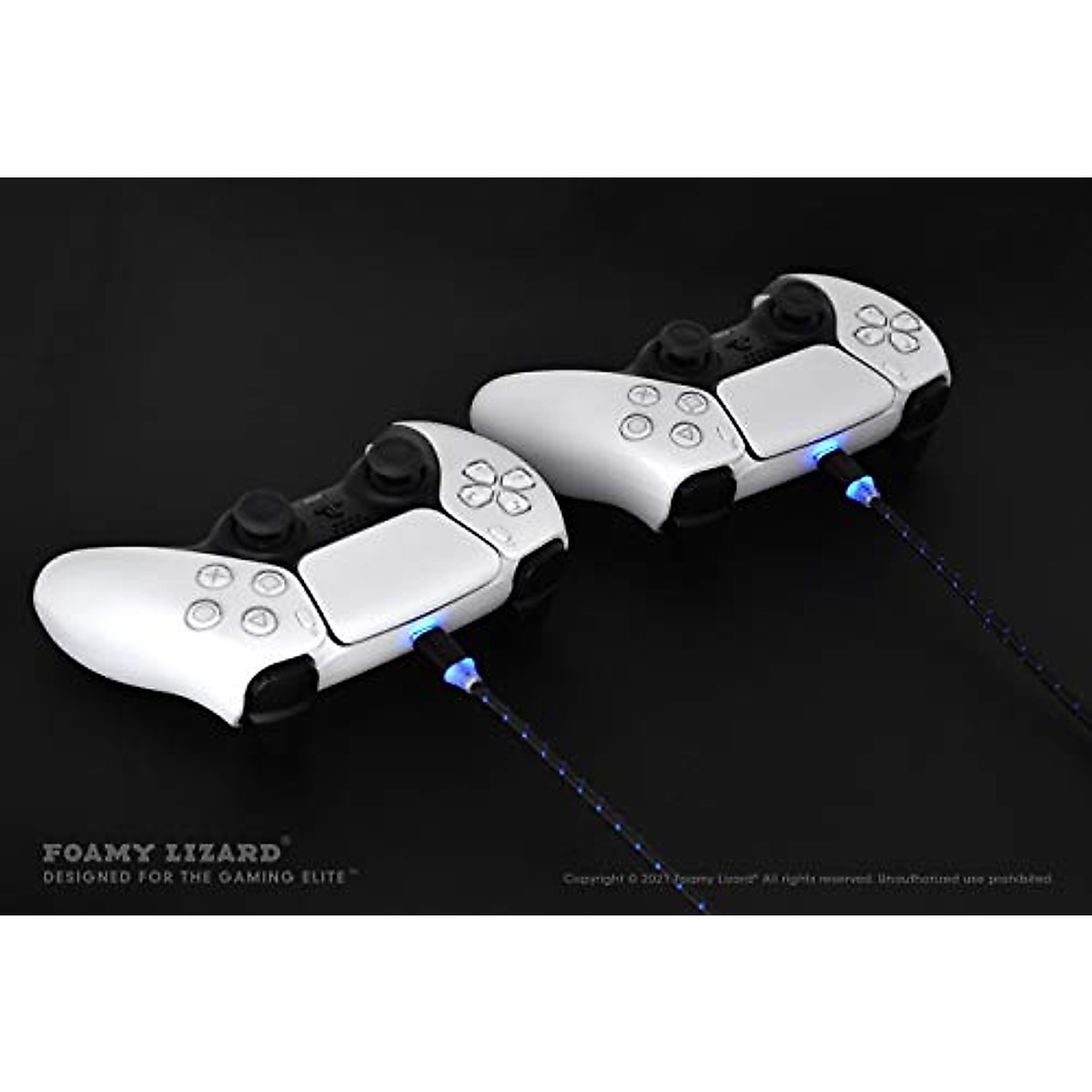 Foamy Lizard 10FT Split PS5 Controller Charger Cable, LED Fast Charging Braided Nylon Replacement Cord, Dual USB C for Switch, Playstation 5 Dualsense, Xbox Series X/S, Accessories (C to C, Blue LED)