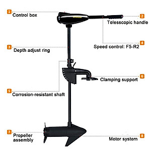 Electric Trolling Motor w/Brackets, Bow Mount Trolling Motor Battery Clamp, 6 Speed