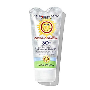 California Baby Super Sensitive SPF 30+ Sunscreen Lotion | Broad Spectrum | Unscented Mineral Sunscreen Face & Body | Allergy-Friendly | Coral Reef Safe | Benzene-Free | Baby, Kids, Adults Physical Sunscreen For Sensitive Skin or Eczema | 170 g / 6 oz.