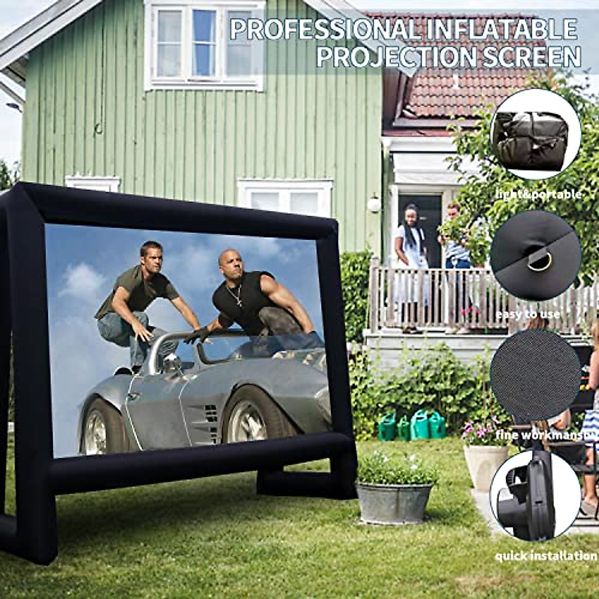 26 ft Inflatable Movie Screen Outdoor Incl Blower - Front and Rear Projection - Portable Blow Up Projector Screen for School, Churches, Grand Parties, Backyard Pool Fun