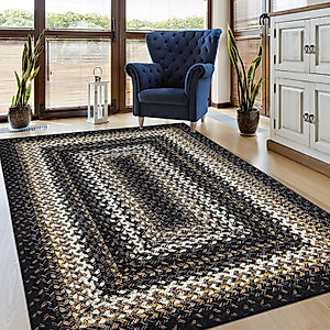 ROYHOME Boho Rug 4x6 Bedroom Area Rug Braided Print Area Rug Modern Geometric Area Rug Fsrmhouse Aesthetic Carpet Distressed Throw Rugs for Living Room Bedroom Kitchen Nursery Office, Black