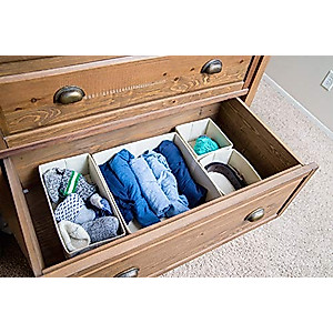 Set of 4 Organizer Bins with Dividers for Closet Dresser Drawer Inserts Bathroom Dorm or Baby Nursery; Store Socks Underwear Clothes; Clothing Organization; (Set of 4, Yellow-tinted Beige)