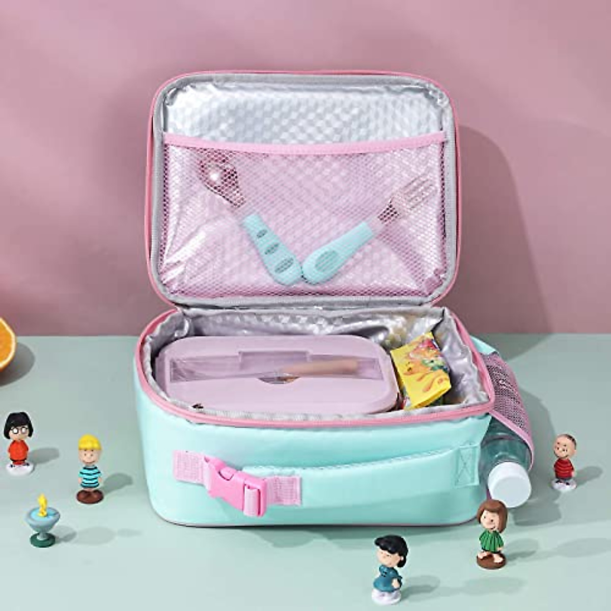 Amersun Kids Insulated Lunch Box, Lunch cooler with Water Bottle Holder, Keep Food Warm Cold & Durable School Lunch Bag for Kids Teen Girls Boys, Lunch Tote Bag for Children, Light Pink New
