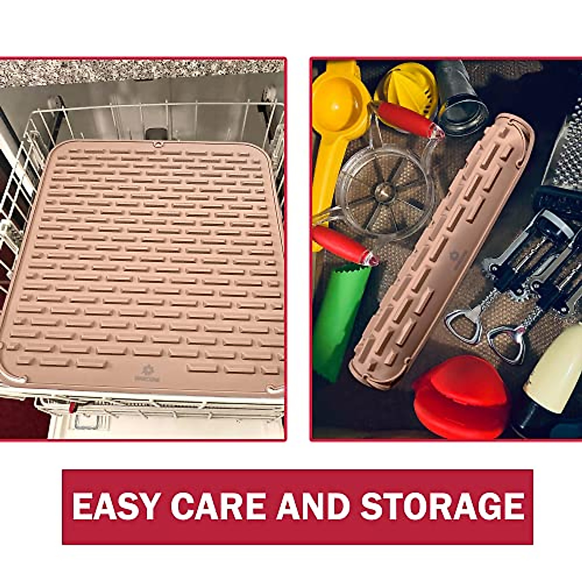 STARCONE Silicone Dish Drying Mat- Large Pastel Soft Brown/Tan 18"x16" 8mm High Ridges Mat Food Grade Safe Eco-Friendly Heat Resistant Non-Slip Fastest Drying Mat for Bathroom Kitchen Countertop