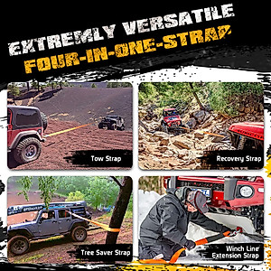 ORCISH Long Recovery Tow Straps, 2" x 66 FT Tow Straps Heavy Duty with Loops, Tow Rope for Truck, Vehicle Recovery Rope with Reinforced Loops and Protective Sleeves, Tree Saver Strap for Winching