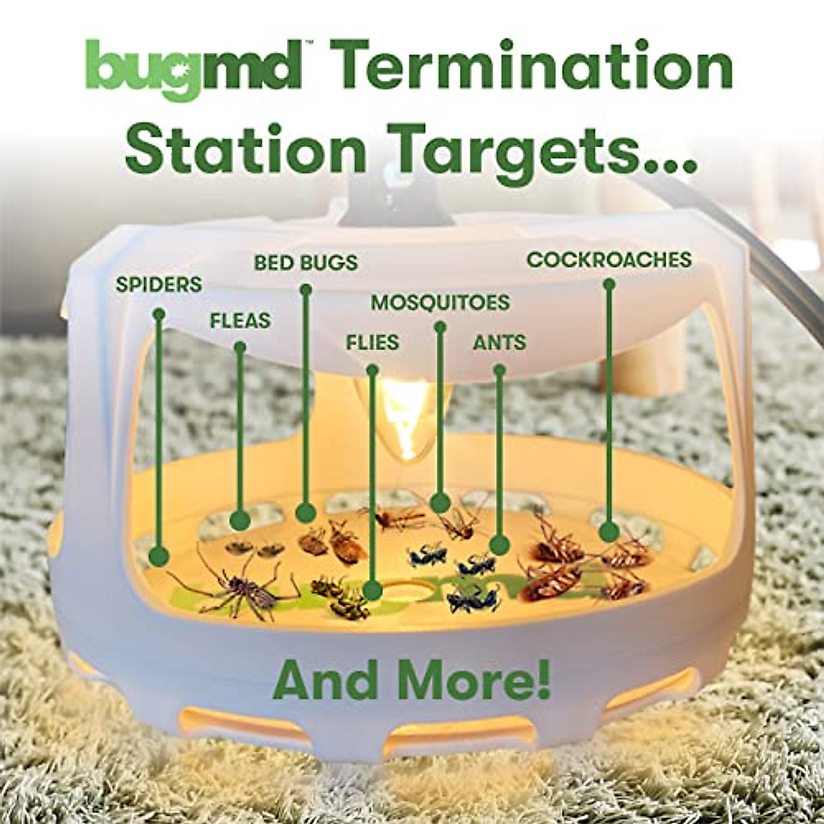 BugMD Termination Station Pest Trapper - Flea Trap with Light and Refills, Sticky Trap for Ants, Cockroaches, Tick and Flea, Bug Catcher, Roach Trap