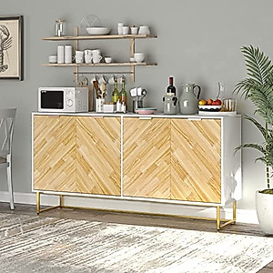 Sideboard Buffet Cabinet Storage Cabinet with Door and Golden Metal Legs, White Coffee Bar Cabinet Buffet Cabinet Accent Cabinet for Kitchen Living Room, Living Room, Entryway (55 Inch)
