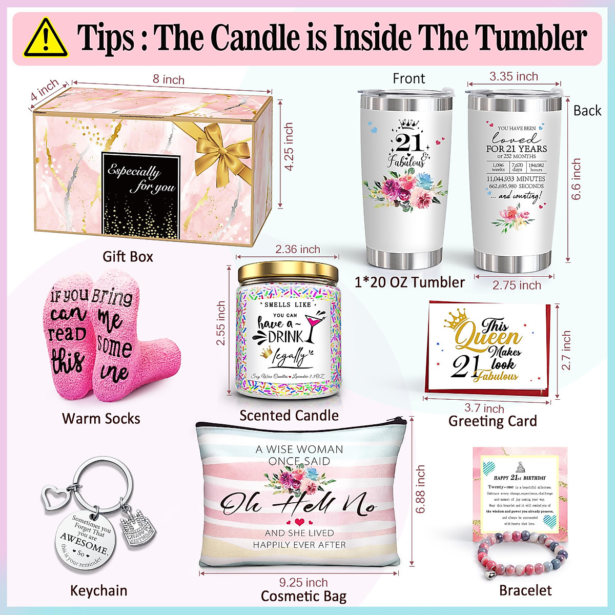 21st Birthday Gifts for Her Women,Happy 21st Birthday Basket Gifts Box for Her Daughter Sister Girlfriend,Tumblers Gifts Set for 21 Year Old Women,Funny 21 Birthday Gifts Ideas