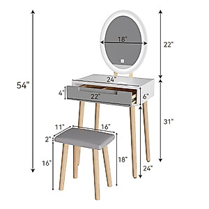 ARTETHYS Makeup Vanity Table Set with 3 Adjustable Lighted Mirror Small Vanity Desk with Drawer and Lights White Makeup Vanity Desk with Chair for Small Space Bedroom