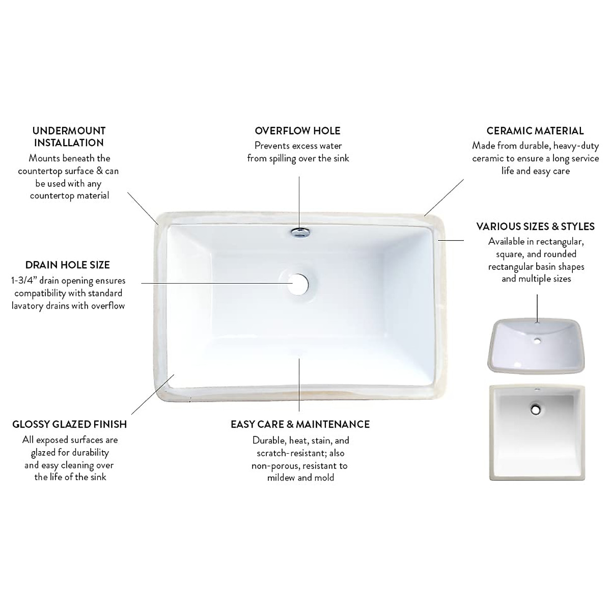 Elements of Design Kingston Brass LB18127 Fauceture Courtyard Undermount Bathroom Sink with Overflow, 18.25 x 11.94 x 6.88, White