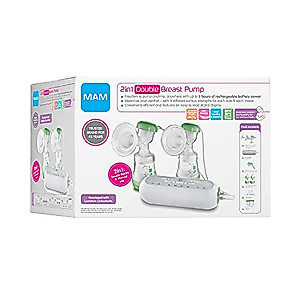 MAM 2-in-1 Double Electric Breast Pump & Manual Breast Pump, Portable Breast Pump with 2 Easy Start Anti-Colic Bottles & Breastfeeding Supplies