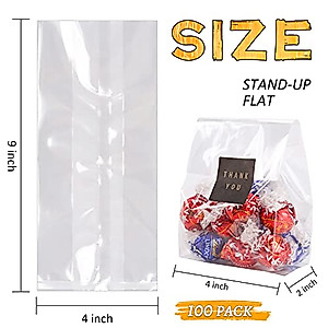 LOKQING Cellophane Treat Bags Cookie bags for Packaging Clear Gift Bags with Stickers for Cookies,Candy,Chocolates（Clear,9x4 INCH)