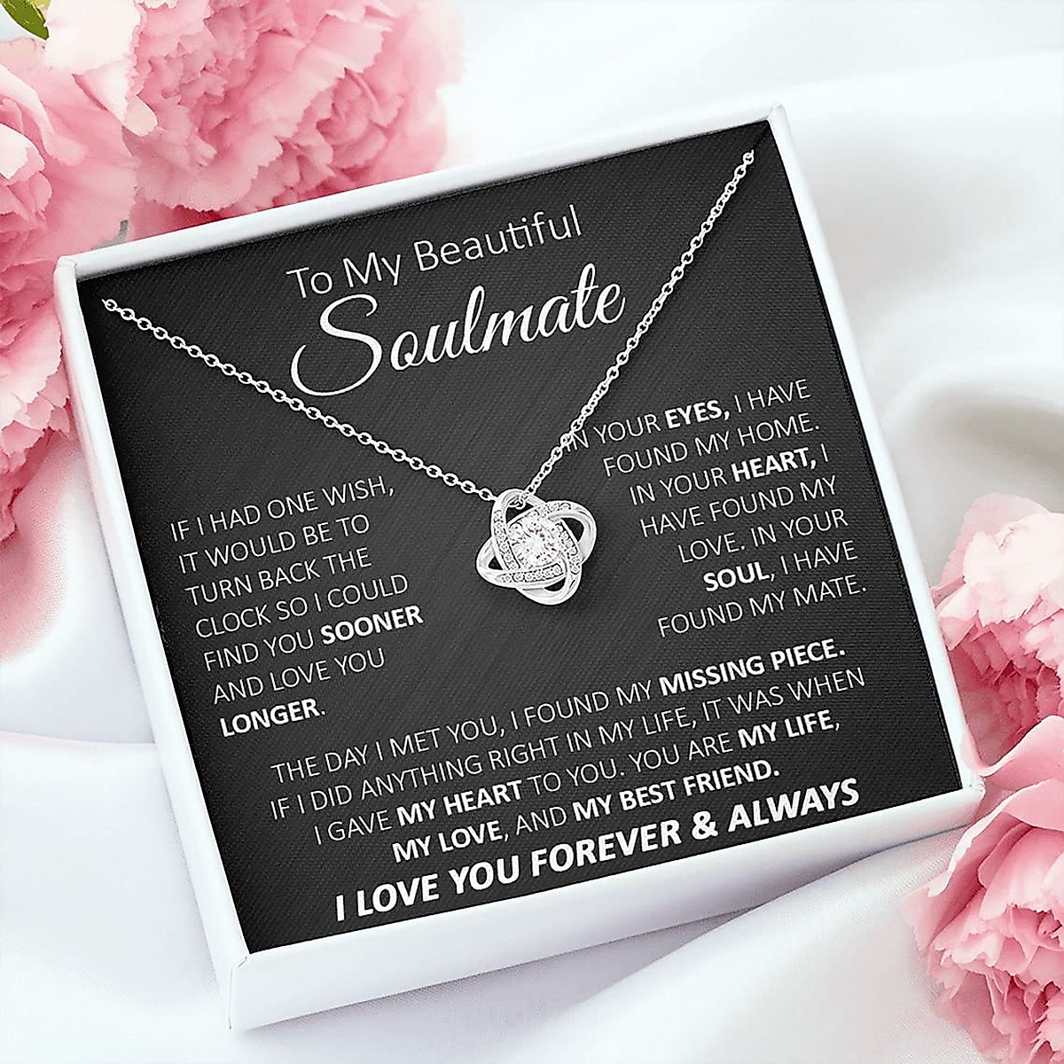 To My Soulmate Necklace For Women, To My Wife Necklace From Husband, Love Knot Necklace Gifts For Wife From Husband, Birthday Gifts For Wife, Beautiful Soulmate Jewelry On Christmas