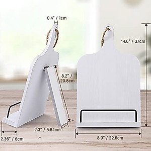 PUERSI Cook Book Stand for Kitchen Counter, Wooden Cookbook Holder, Recipe Book Holder, Adjustable Cookbook Holder Stand - White