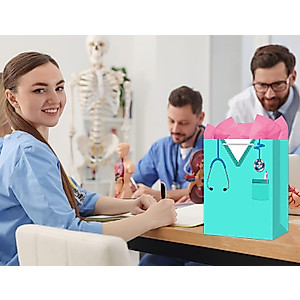 WHATSIGN Nurse Graduation Gifts Bag,Nurse Doctor Graduation Gift Bag,13" Large Gift Bag with Tissue Paper and Card for Nurse Doctor Medical School Graduate,Occupational Therapist,Nurses Party Supplies