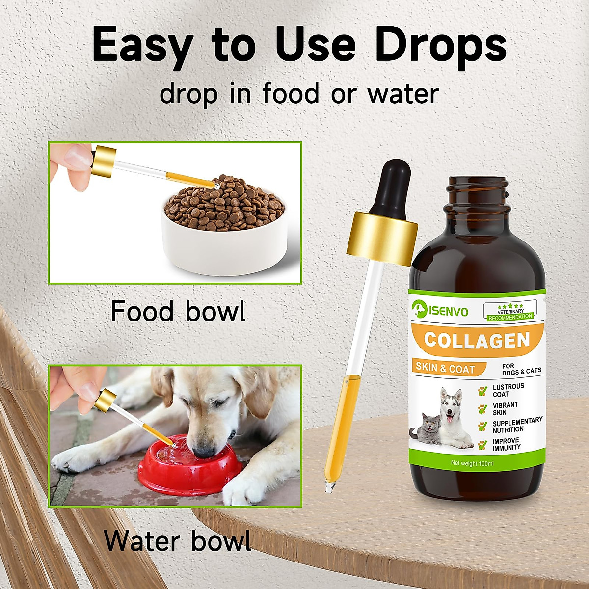 Liquid Collagen for Dogs and Cats, Skin and Coat Supplement for Dogs and Cats, Lustrous Coat, Vibrant Skin, Supplementary Nutrition, Improve Immunity, with Vitamin and Biotin