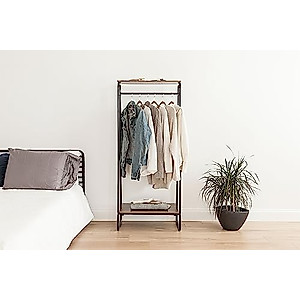 IRIS USA, Inc. Clothing Rack, Clothes Rack with 2 Wood Shelves, Freestanding Clothing Rack, Easy to Assemble Garment Rack, Standing Metal Sturdy Clothing Rack, Small Space Storage Solution, Black