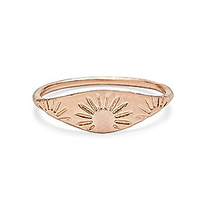 Pura Vida Rose Gold-Plated Engraved Sun Stackable Ring - Brass Base, Rhodium Plating - Size 7