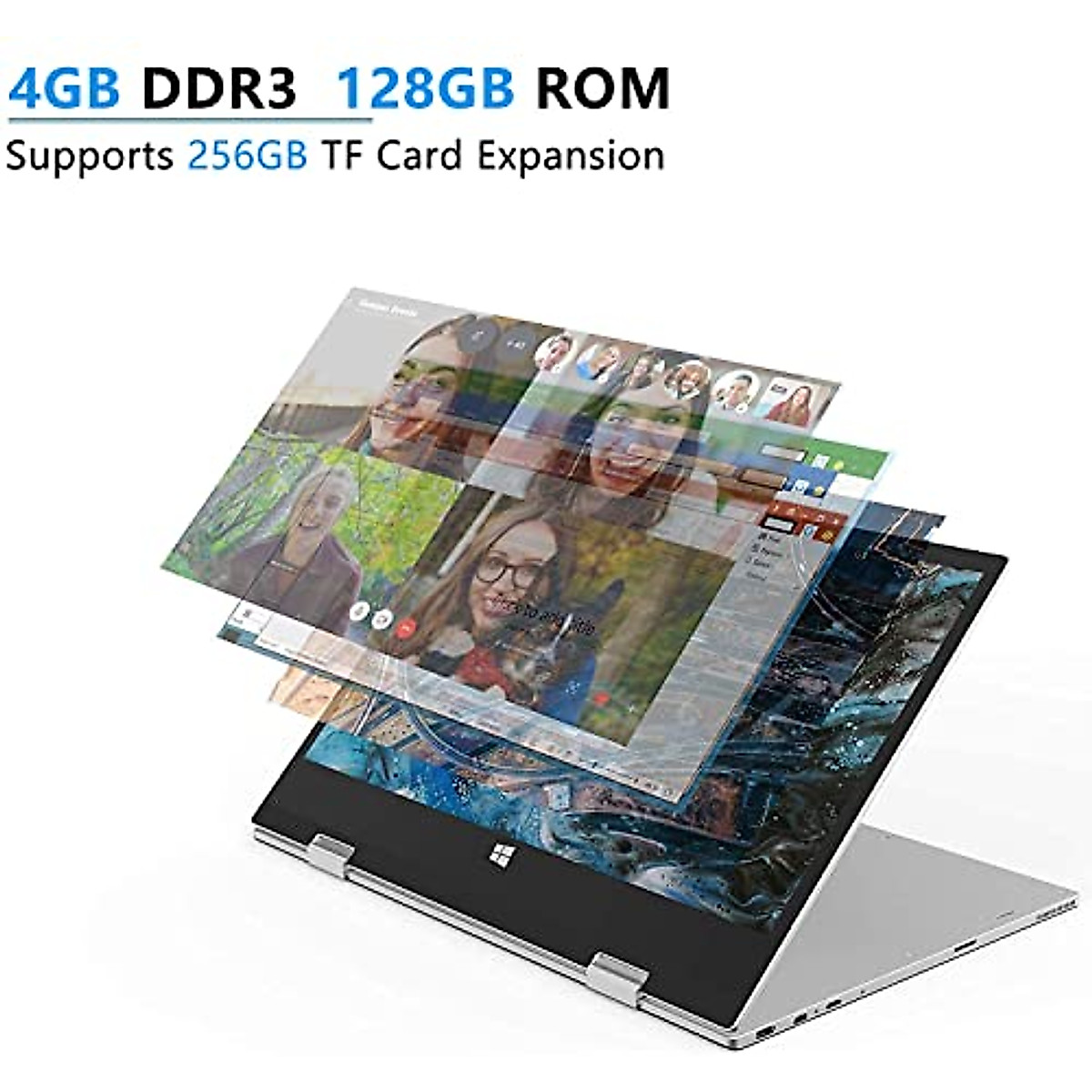 jumper EzBook X1 11.6 Inch 1080P FHD Touchscreen Laptop,Intel Celeron Dual Core Processor,Flip Computer PC 4GB RAM,128GB eMMC,Windows 11 Home,Supports TF Card and 1TB M.2 SSD Extension - Silver