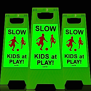 Children at Play Safety Signs For Street Kids at Play Signs For Street Slow Down Signs For Neighborhoods Kids Playing Reflective Caution Sign (3 Pack)