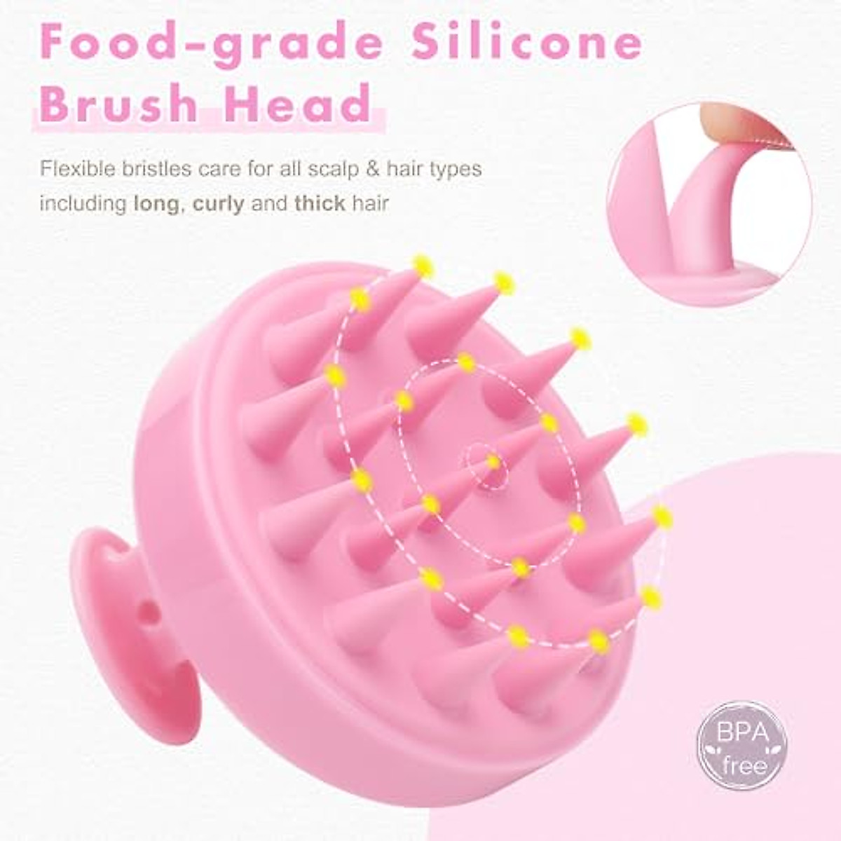 FREATECH 2-Pack Hair Scalp Massager Shampoo Brush, Shower Hair Brush with Long & Flexible Silicone Bristles for Scalp Scrub, Head Massage and Hair Growth, Dandruff Comb Scalp Scrubber Exfoliator