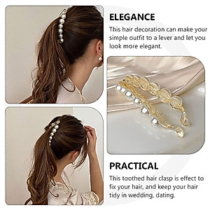 Generic Pearl Hair Clip Banana Hair Clips Ponytail Holder Thick Fine Hair Clip French Barrettes Jaw Clips for Women and Girls White