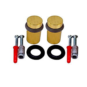 QCAA Cylindrical Floor Mount Door Stop, Height, 2", Solid Brass, Polish Brass, 2 Pack, Made in Taiwan