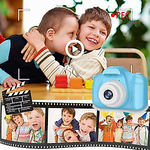 Kids Camera Toys Gifts for Boys Girls, Selfie Children Digital Video Shockproof Camcorder with Front Rear Dual-Lens, Best Christmas Birthday Gift for Kids, 32GB SD Card Included, Blue