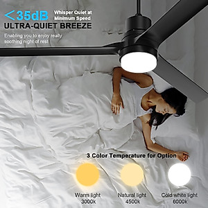 alescu Black Ceiling Fans with Lights,60" Indoor and Outdoor Ceiling Fan with Remote Control, Modern Reversible DC Motor for Patio Bedroom Living Room