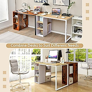 Tangkula Computer Desk with Storage Shelves, Home Office Desk with 5 Side Shelves & Metal Frame, Space Saving Laptop PC Desk, Writing Study Desk, Modern Vanity Desk for Bedroom (Natural)