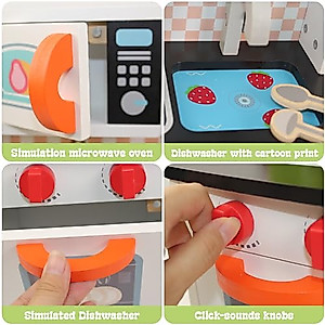 osettoys Mini Wooden Play Kitchen Set with Microwave, Pretend Play Kitchen Accessories, Role Play Toy for Kids, Cooking Toy Gift for Boys Girls