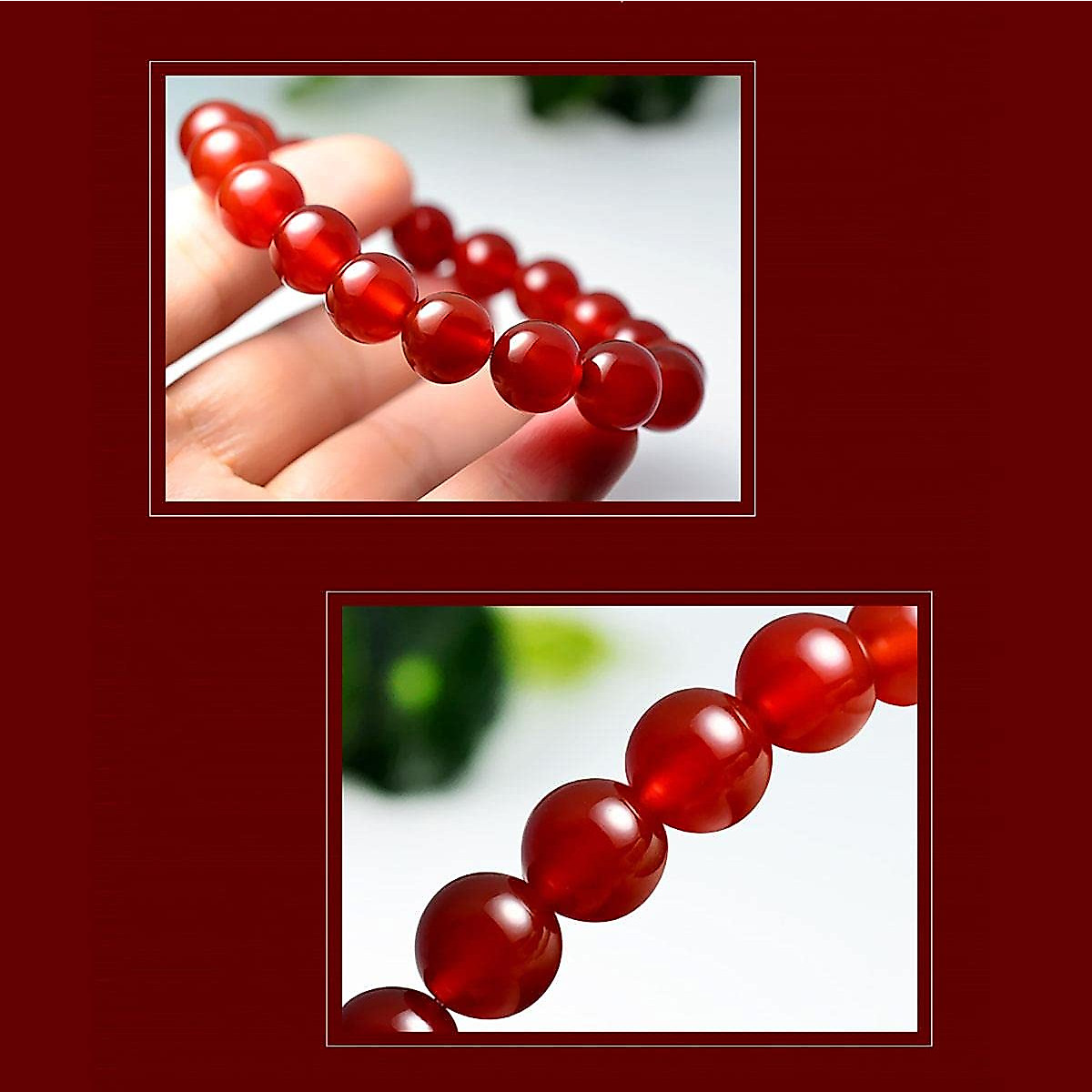 My Own Tong 2 Pcs Carnelian Crystal Bracelet Natural Healing Gemstone Bracelet, Anxiety Stress Relief Jewelry ,8mm Semi Precious Stone Bracelets for Men Women (Red-2pcs)