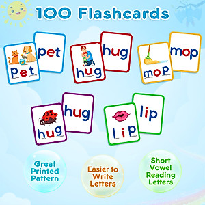 KMUYSL Short Vowel Spelling Flashcards, CVC Sight Words Handwriting Cards, Learn to Write Phonics Flash Cards, Fine Motor Montessori Educational Toy Gift for Kids 3 4 5 Years Old, 104 Pieces
