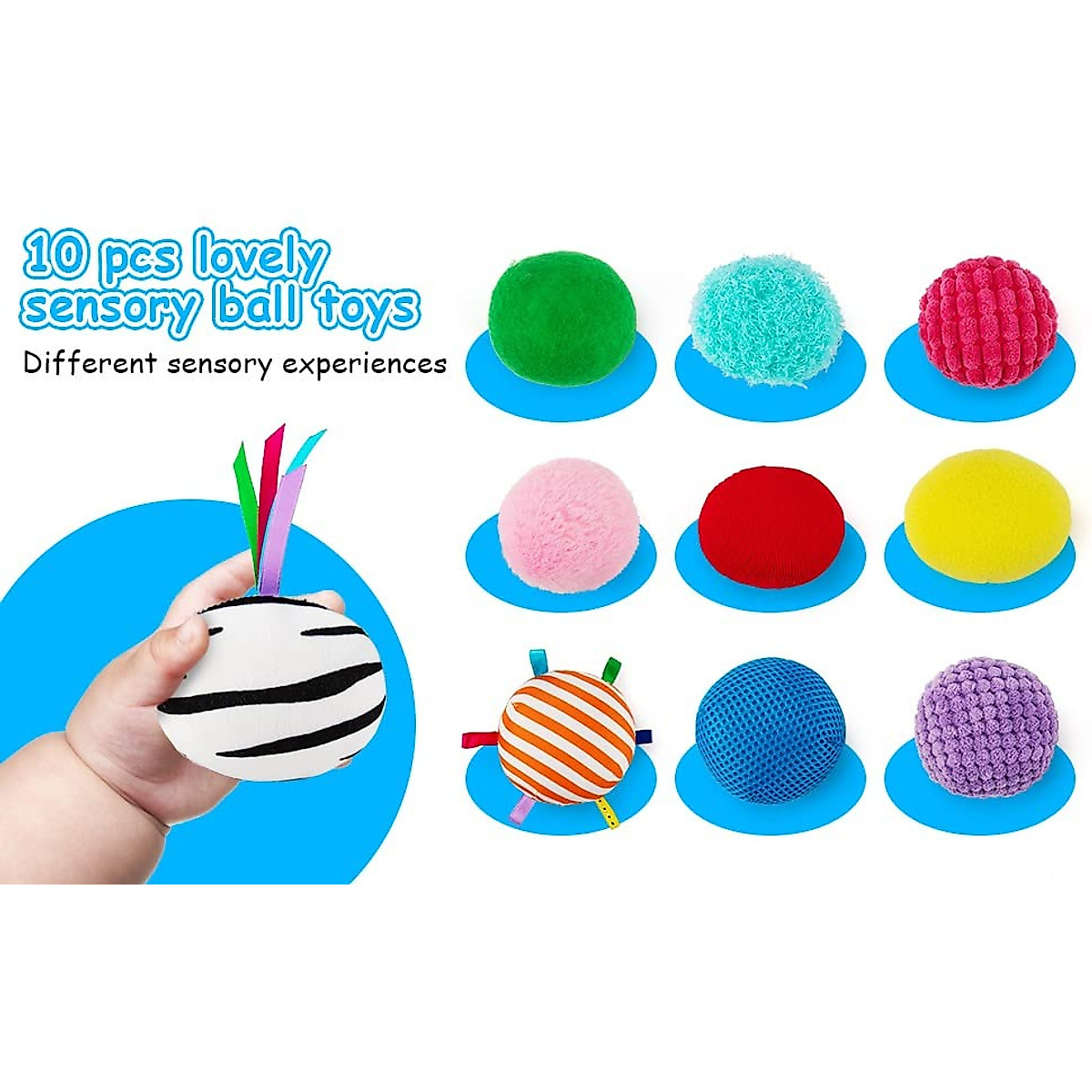 Baby Sensory Texture Ball Toy Set,10Pcs Montessori Toys for Babies 6-12 Months,Develop Fine Motor & Sensory Play for Newborns’ Early Learning,Fidget Stress Toys for Autism/Anxiety Relief