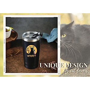 Onebttl Black Cat Gifts for Cat Lovers, Insulated Stainless Steel Tumblers with Lids and Straws, Funny gifts for Cat Mom, Dad on Birthday, Christmas, 20 oz, Black, What