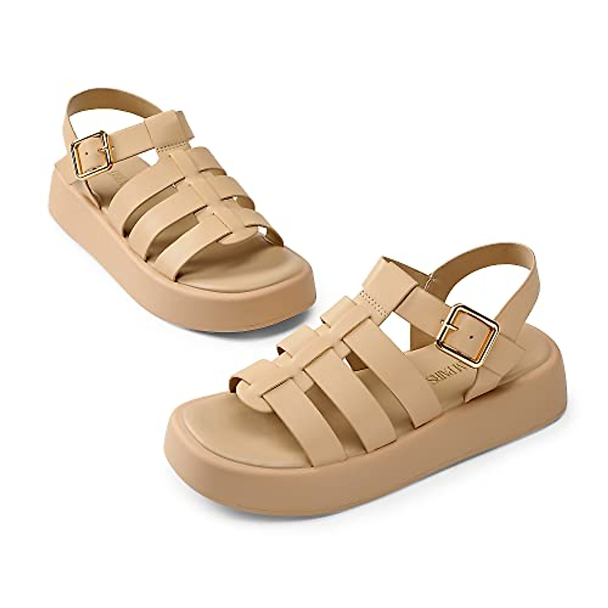 DREAM PAIRS Women Fisherman Platform Sandals Strappy Low Y2K Gladiator Sandals Soft Cushion Buckle Comfort Flatform Sandals SDPW2303W Nude Size 8