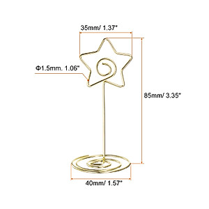 HARFINGTON 12pcs Table Number Holders 3.35 Inch 85mm Tall Star Shape Steel Photo Holders for Centerpieces Table Place Card Holders for Wedding Reception Party Office Home, Gold Tone
