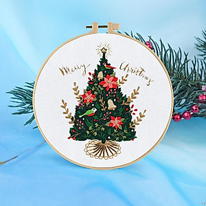 Sivilife Christmas Embroidery Starter Kit for Beginners, 4 Sets Stamped Cross Stitch Kits for Adult, Cute Sock Gift Pattern Hand DIY Kit with 2 Embroidery Hoops Instructions Color Threads and Needles